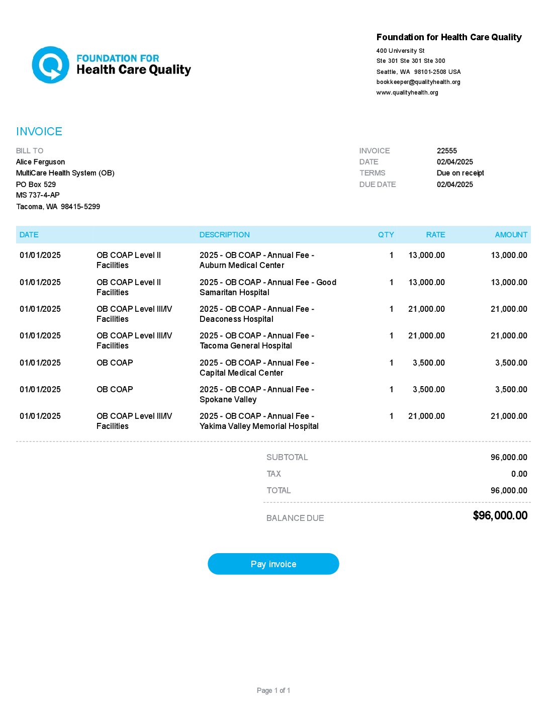 Invoice 22555 (1) | Foundation For Health Care Quality